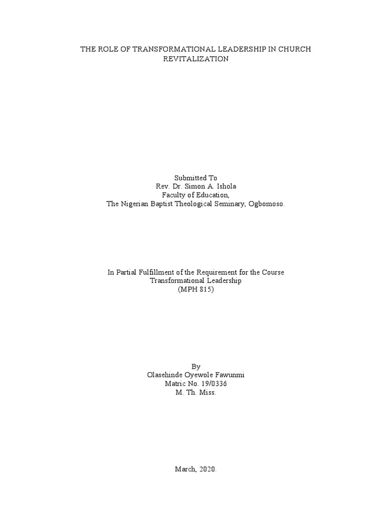 The Role of Transformational Leadership in Church Revitalization | PDF ...