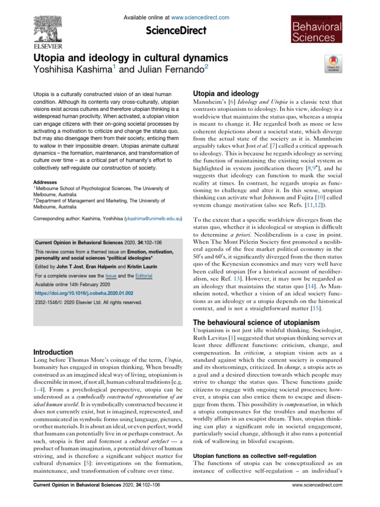 Utopia and Ideology in Cultural Dynamics: Sciencedirect | PDF | Utopia ...