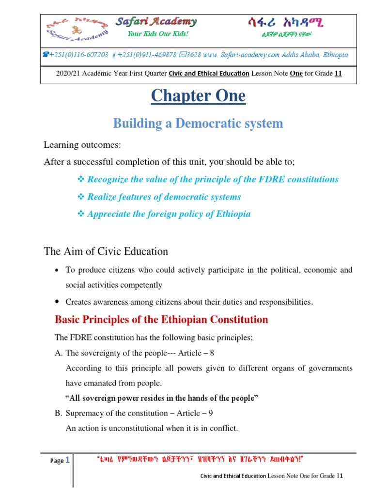 Civic and Ethical Education Lesson Note For Grade 11.dox | PDF | Civil ...