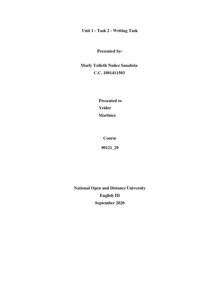 Unit 1 - Task 2 - Writing Task | PDF