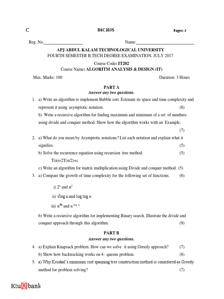 2 IT202-Algortithm Analysis and Design-Supple-July-2017 PDF | PDF | Dynamic Programming | Time ...
