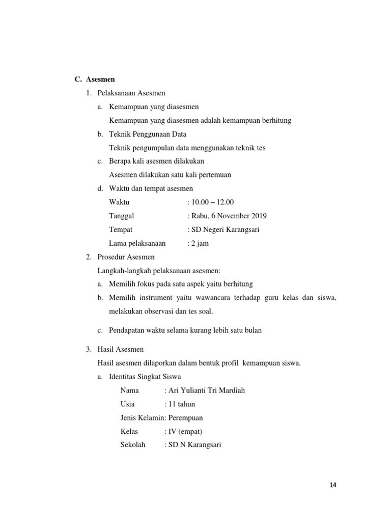Contoh Profil Kemampuan Siswa | PDF
