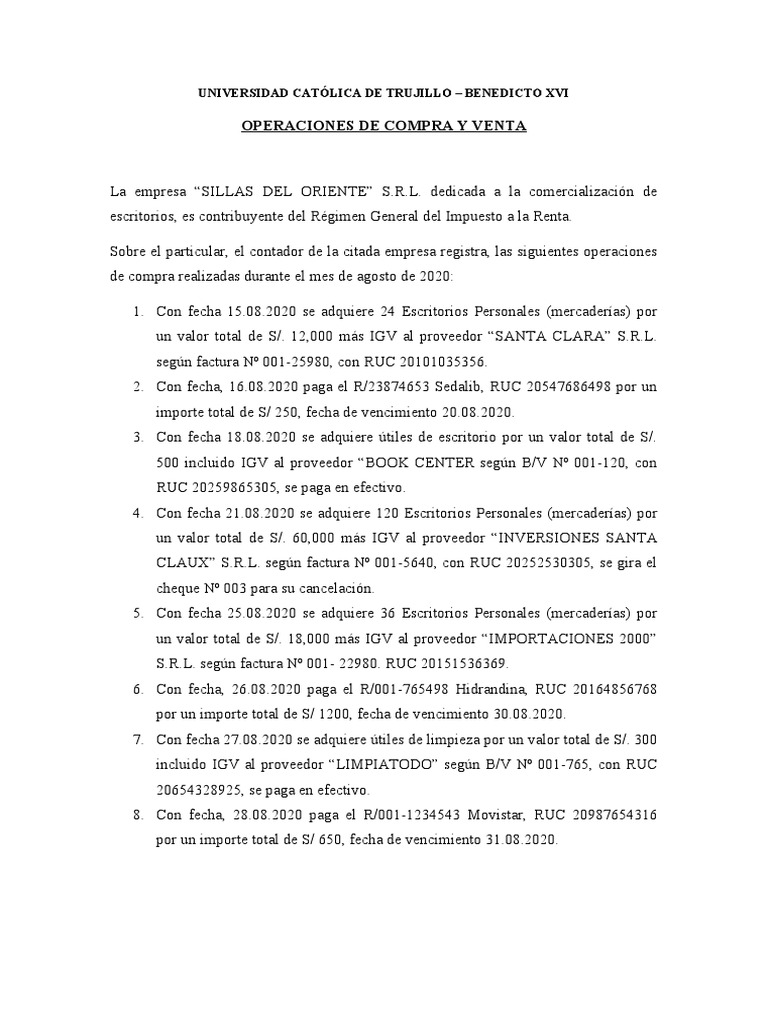 Caso Practico Registro Compras y Ventas | PDF | Dinero | Pagos