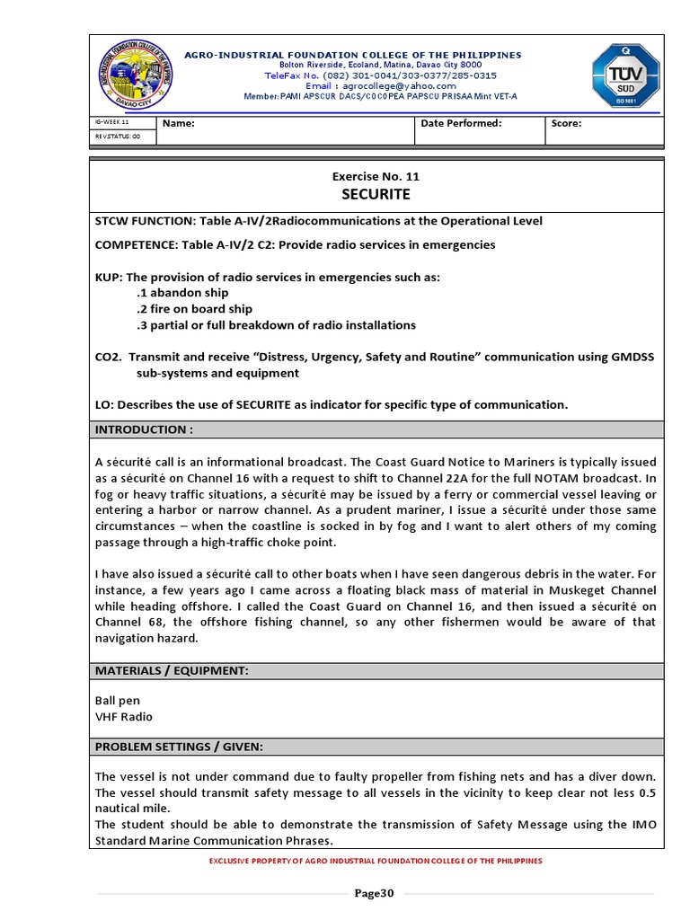 Safety Advisory: Vessel Not Under Command with Diver Down | PDF | Ships ...