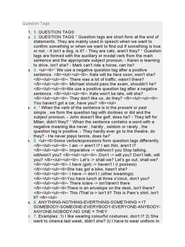 Question Tags | PDF | Question | Verb