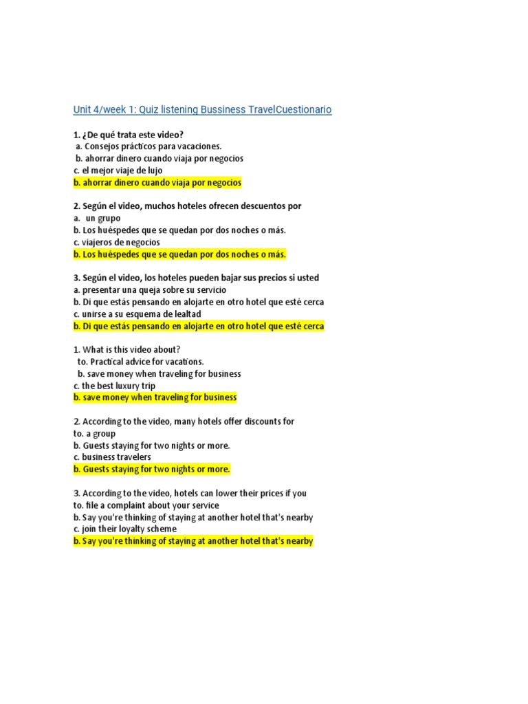 Business Travel Quiz and Discussion Guide | PDF | Business | Finance ...