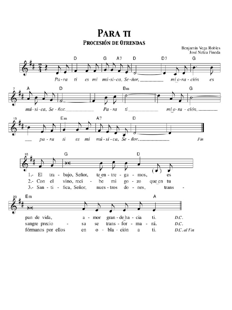 Para Ti Es Mi Musica Señor Pbro Benjamin Vega Roble PDF | PDF