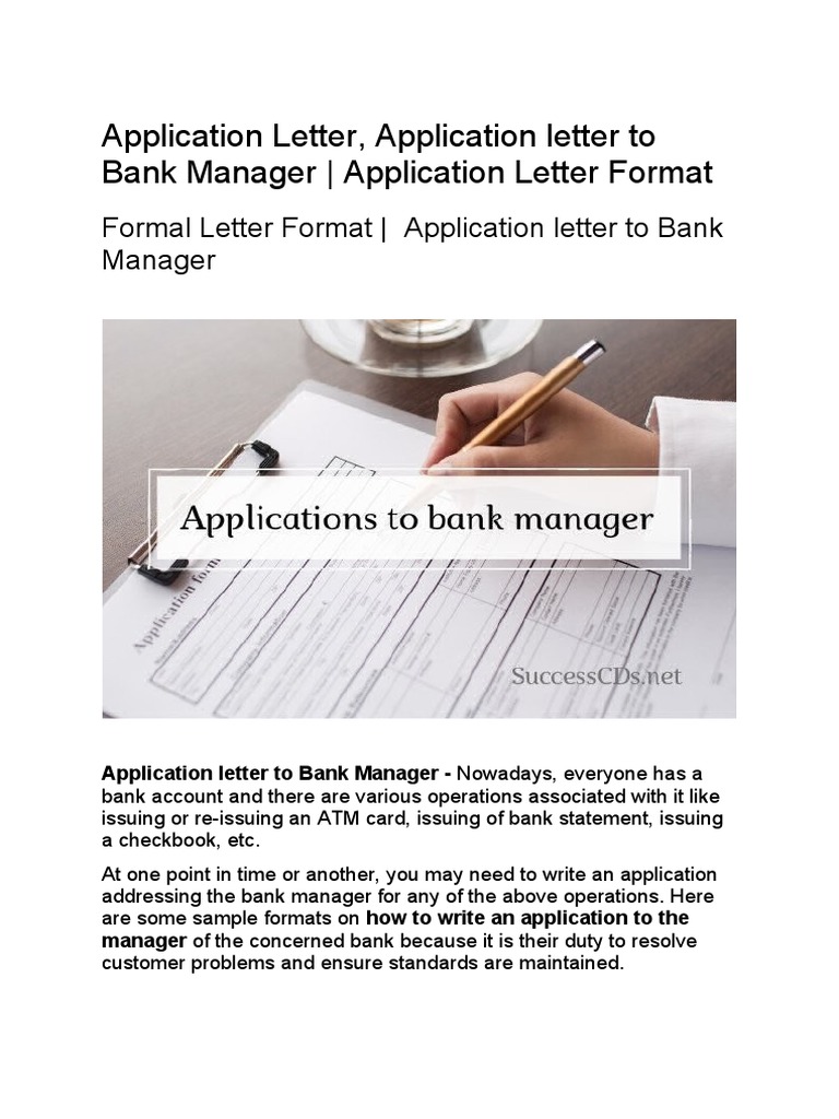 Application Letter, Application Letter To Bank Manager - Application ...