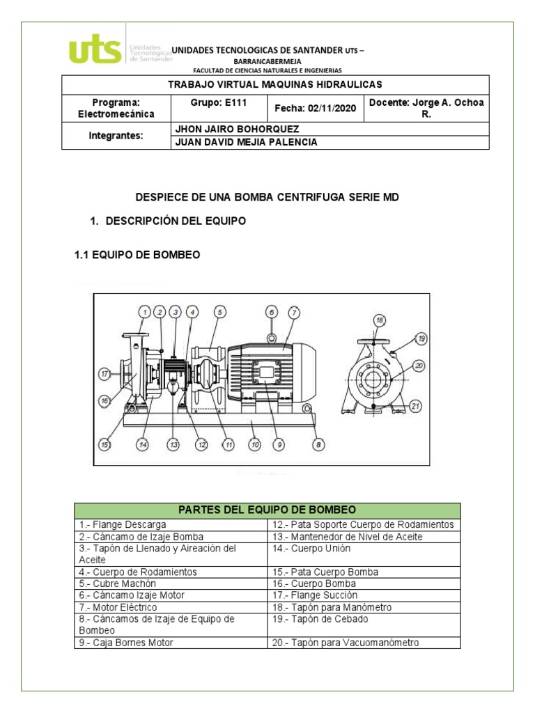 Despiece de Una Bomba Centrifuga Serie MD | PDF | Lubricante | Máquinas