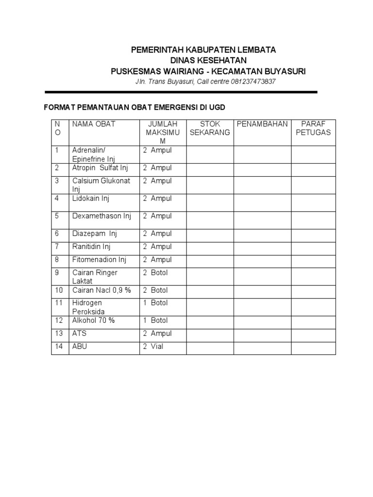 Pemantauan Obat Darurat Puskesmas Lembata | PDF