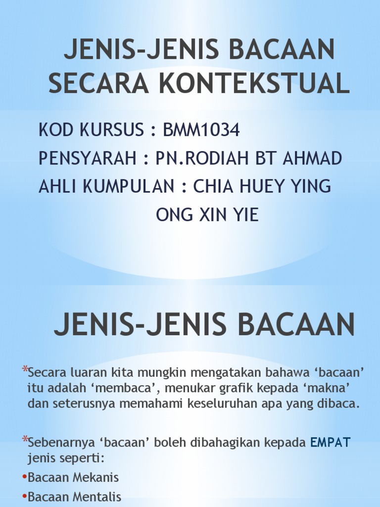 Jenis Jenis Bacaan | PDF | Karier & Perkembangan | Kajian Bahasa Asing