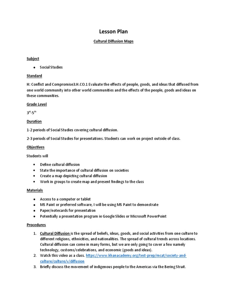 Lesson Plan: Cultural Diffusion Maps | PDF | Communication | Computing ...