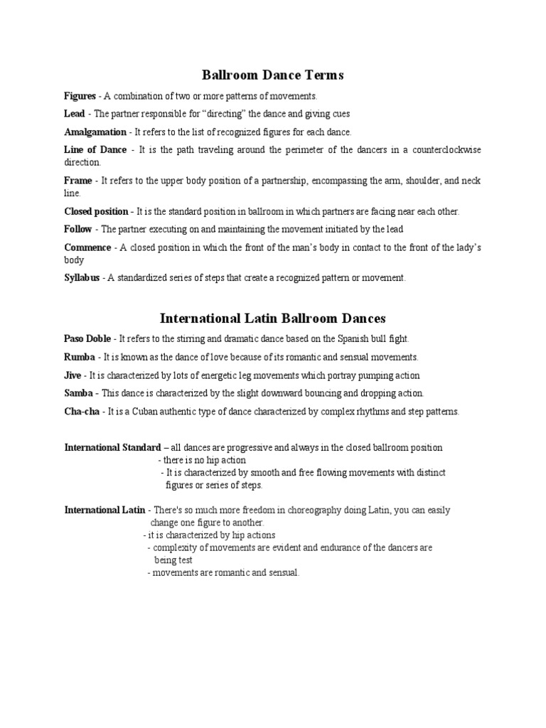 Key Terms in Ballroom Dance | PDF | Ballroom Dance | Physical Exercise