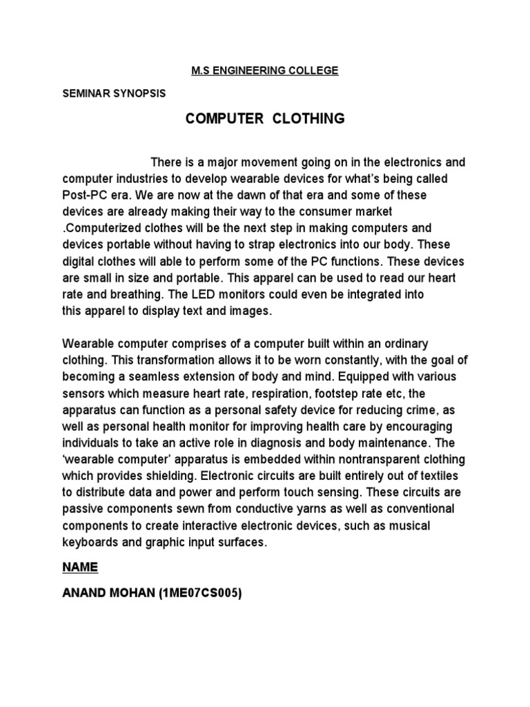 Wearable Computer Clothing Seminar | PDF
