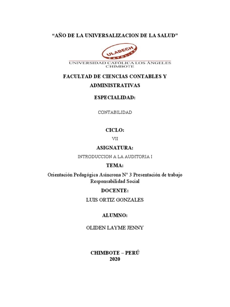 Orientación Pedagogica Asíncrona #3 Presentación de Trabajo Responsabilidad Social | PDF ...