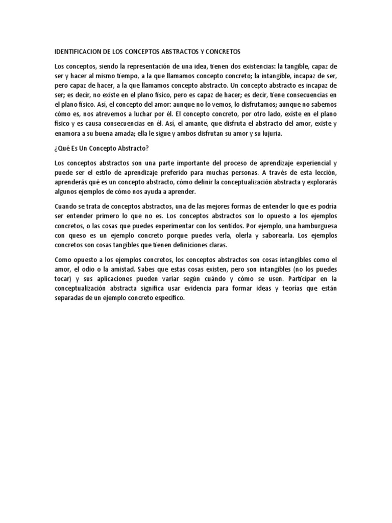 Identificacion de Los Conceptos Abstractos y Concretos | PDF