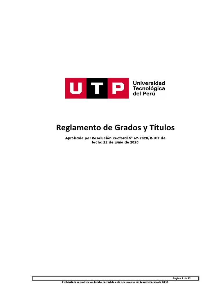 Reglamento de Grados y Titulos Utp PDF | PDF | Titulo academico | Licenciatura