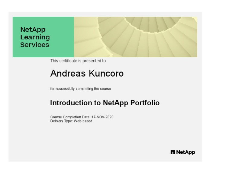 Certificate - Introduction To NetApp Portfolio PDF | PDF | Technology ...