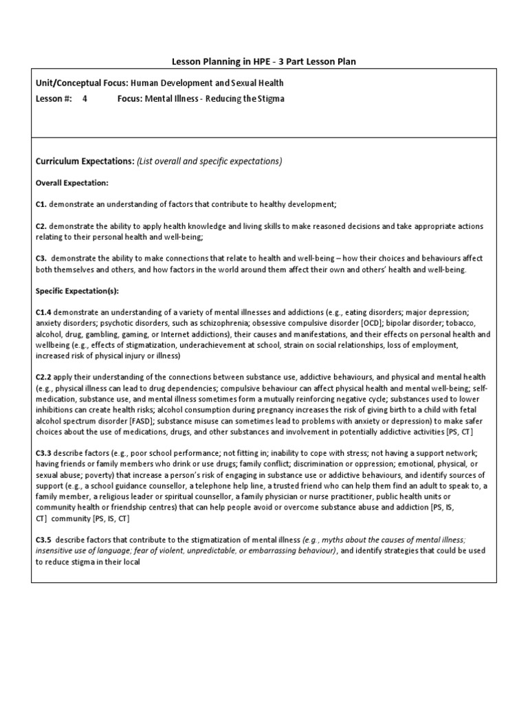 Mental Health Lesson Plan | PDF | Mental Disorder | Mental Health