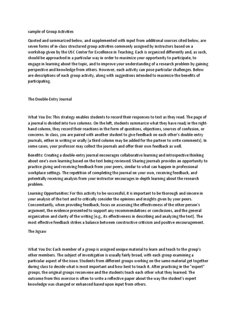 Examples of Structured Group Activities | PDF | Theory | Conceptual ...