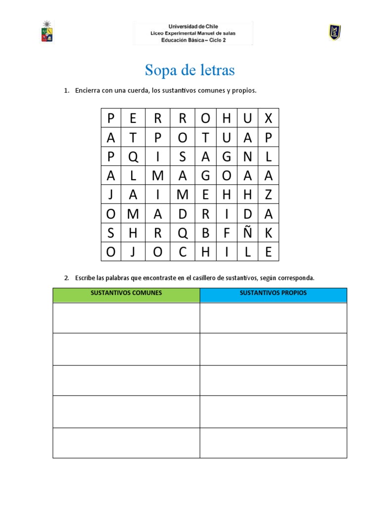 Sopa de Letras Sustantivos | PDF