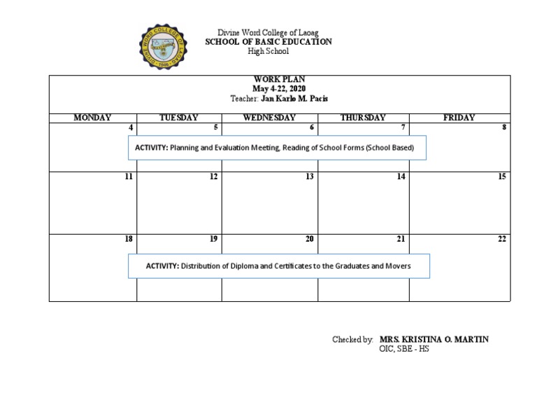 Work Plan May | PDF