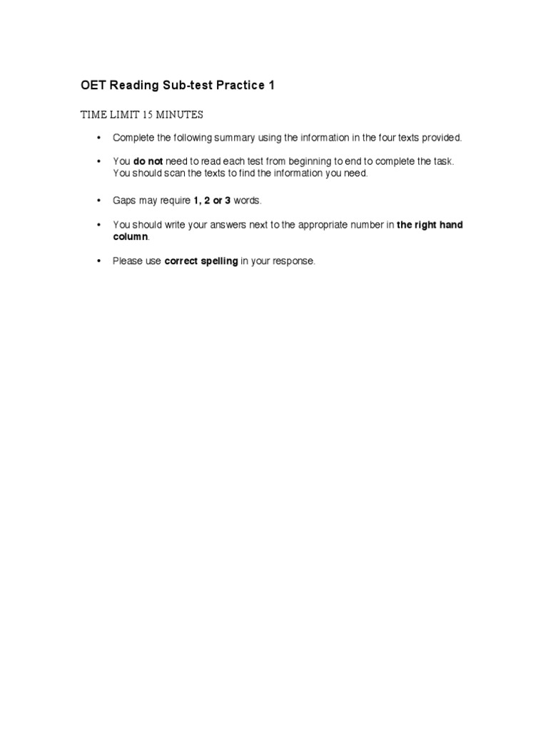 OET Reading Sub-Test Practice 1: Time Limit 15 Minutes | PDF | Tobacco ...