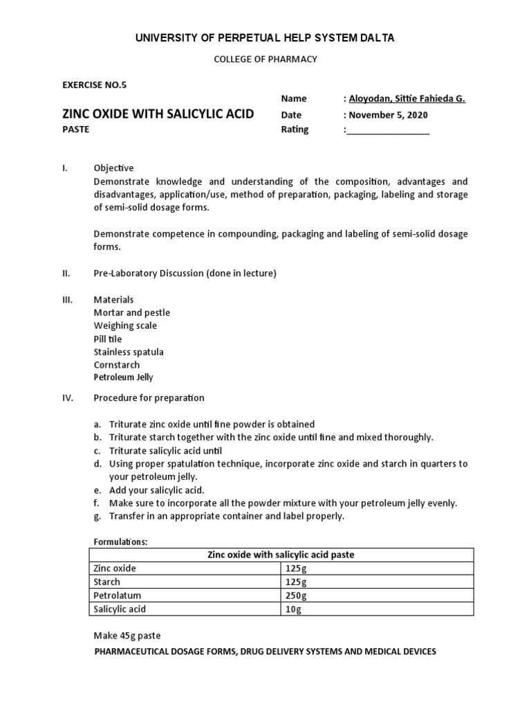 Zinc Oxide With Salicylic Acid: University of Perpetual Help System ...