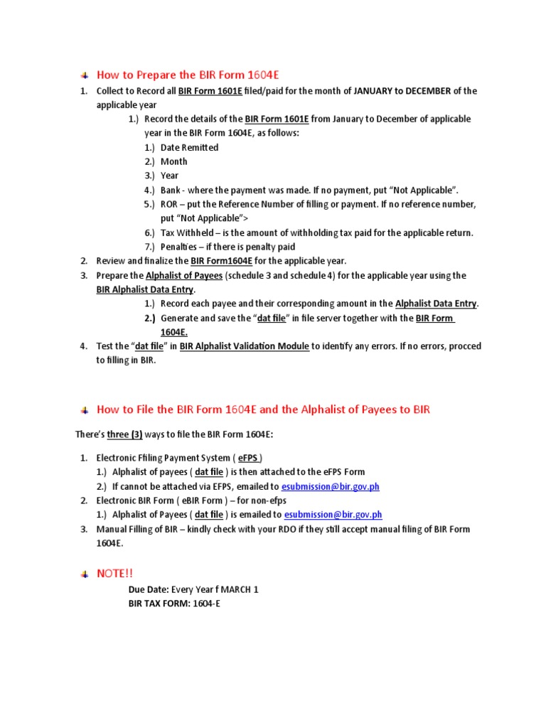 How To Prepare The BIR Form 1604E | PDF