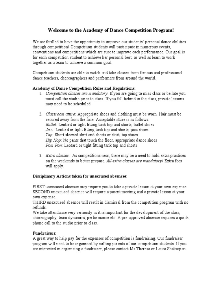 Welcome To The Academy of Dance Competition Program! | PDF | Clothing ...