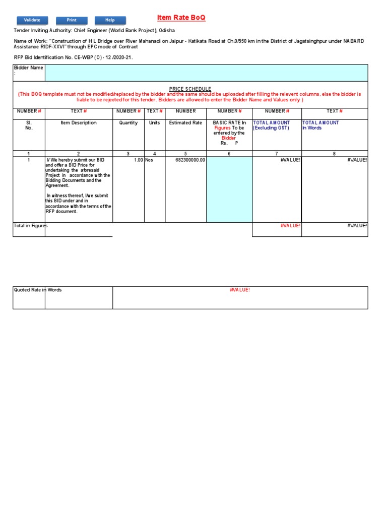 Item Rate Boq: Validate Print Help | PDF