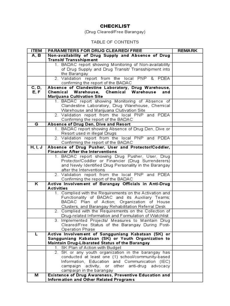 CHECKLIST | PDF | Drug Rehabilitation | Substance Abuse