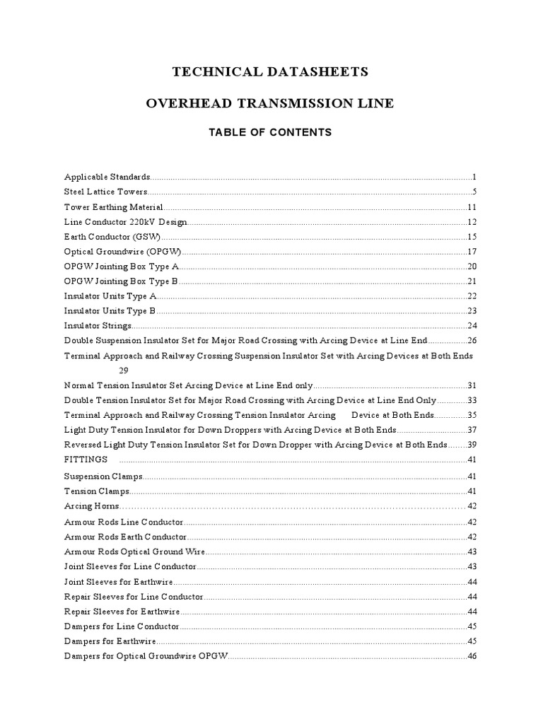 Overhead Transmission Line Specifications | PDF | Insulator ...