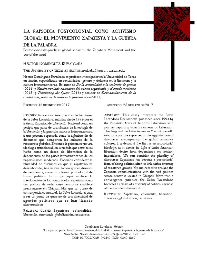 Hector Dominguez Ruvalcaba La Rapsodia P PDF | PDF | Ejército Zapatista ...