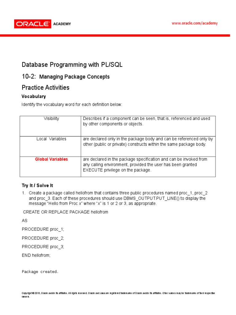 PLSQL 10 2 Practice Complete PDF | PDF | Pl/Sql | Object Oriented Programming