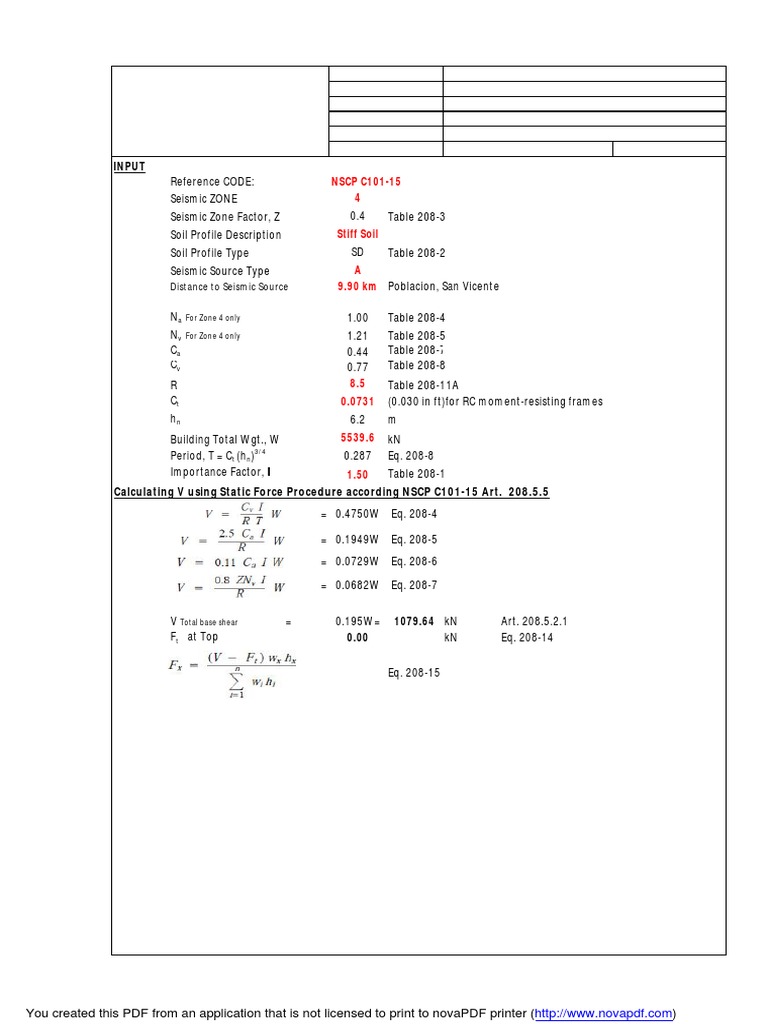 EAMB UBC 97 NSCP 2015 Earthquake Lateral Forces | PDF