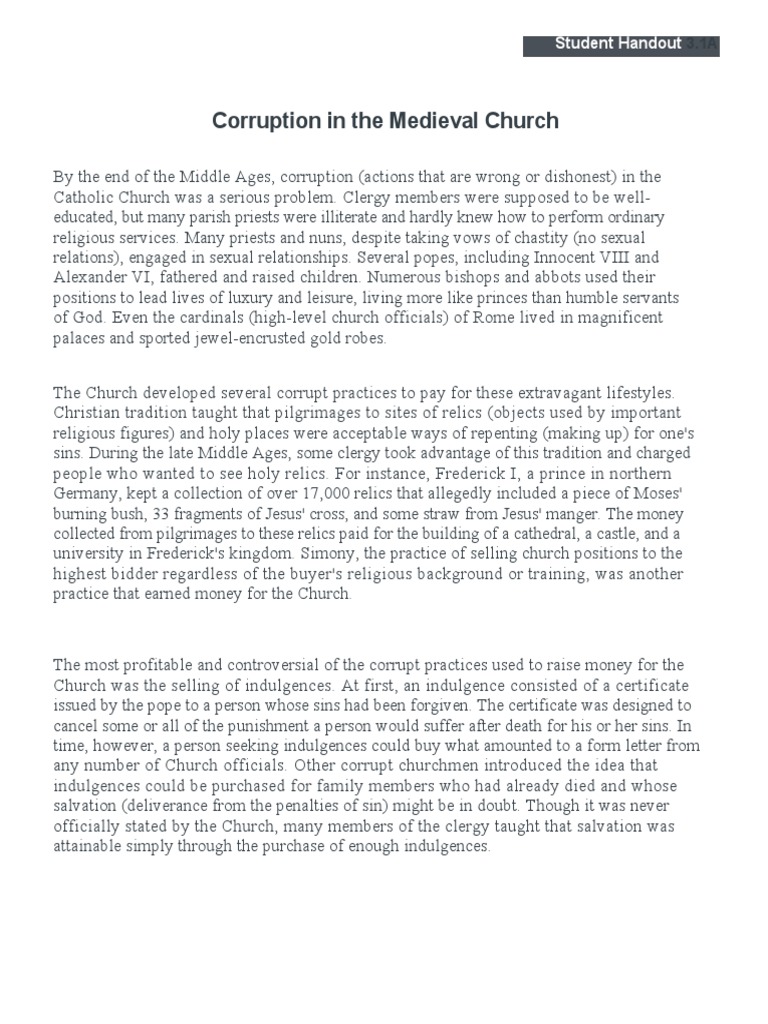 Corruption in Medieval Church0001 | PDF | Indulgence | Pope