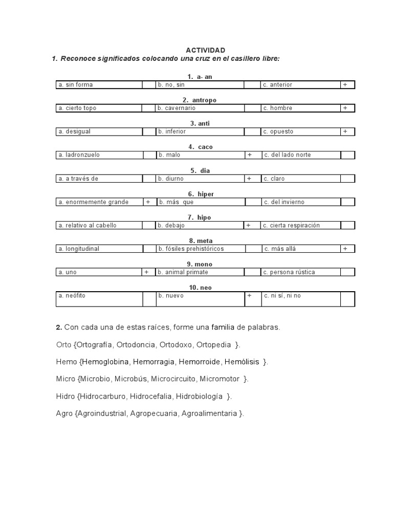 EJERCICIOS RAÍCES, PREFIJOS GRIEGOS y LATINOS | PDF | Enfermedad de ...