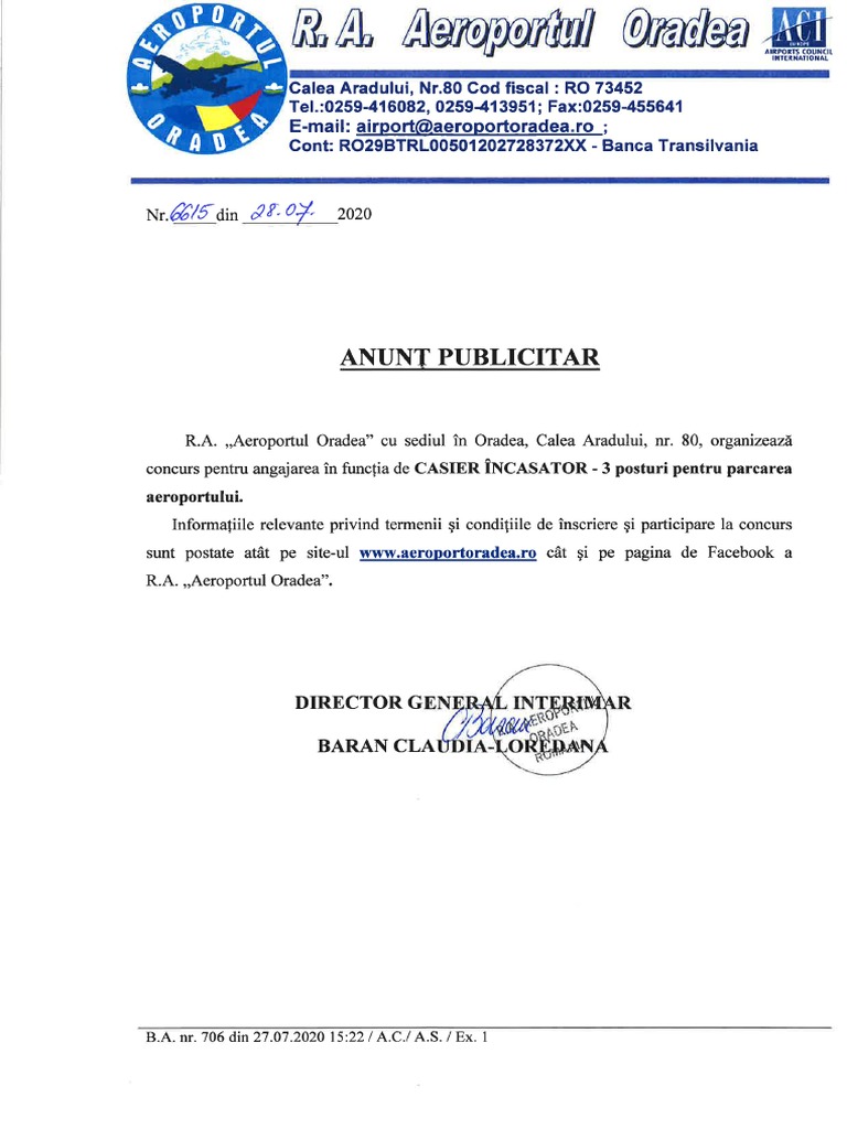 Anunt Angajare Casier Incasator | PDF