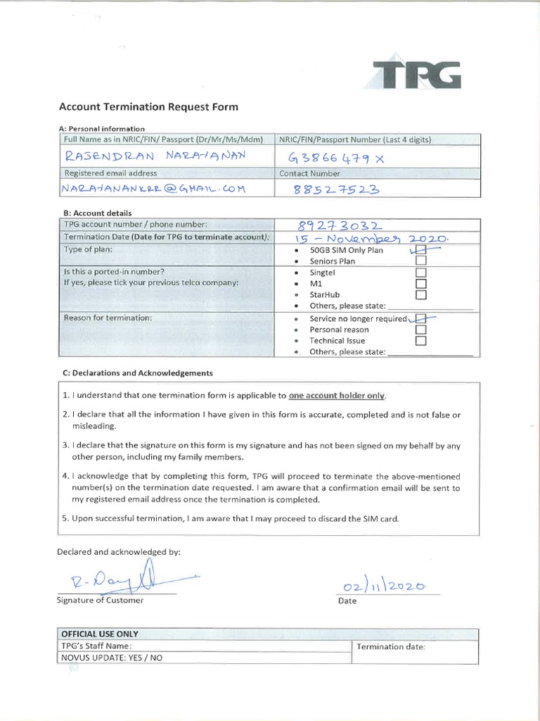 Account Termination Request Form | PDF