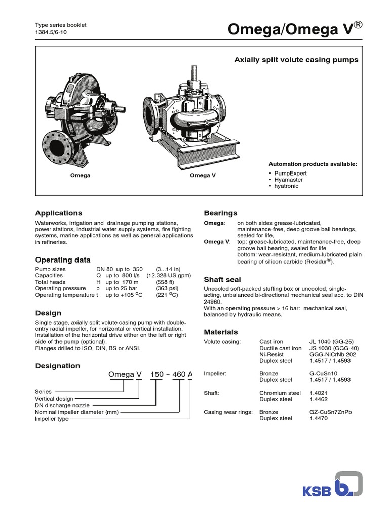 Ksb-Omega-Pump Sarcina Pe Flanse PDF | PDF | Pump | Water
