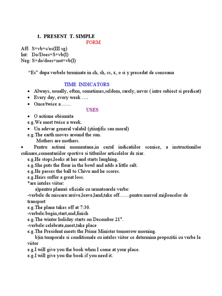 Present T. Simple: Time Indicators | PDF | Grammatical Tense | Grammar