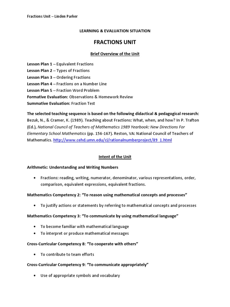 Comprehensive Fractions Unit Lesson Plans | PDF | Fraction (Mathematics ...