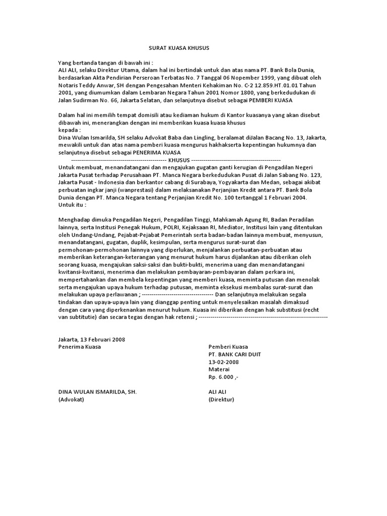 SURAT KUASA KHUSUS Tugas PLKH 1. | PDF