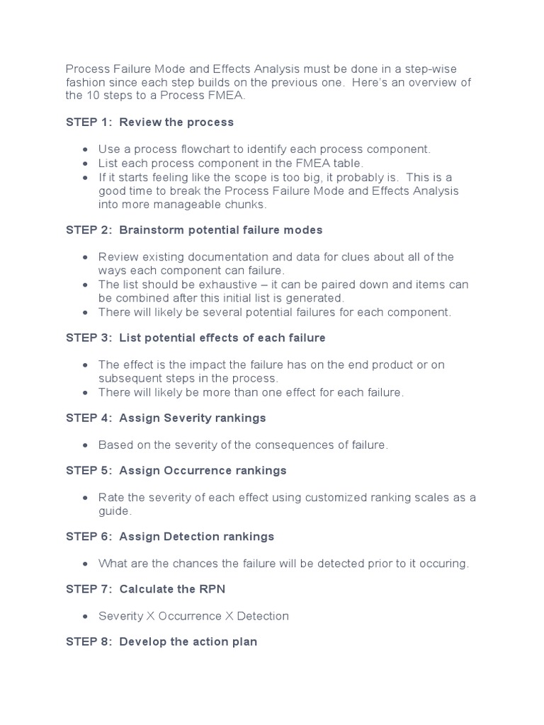 A Summary of the Ten Steps for Conducting a Process Failure Mode and ...