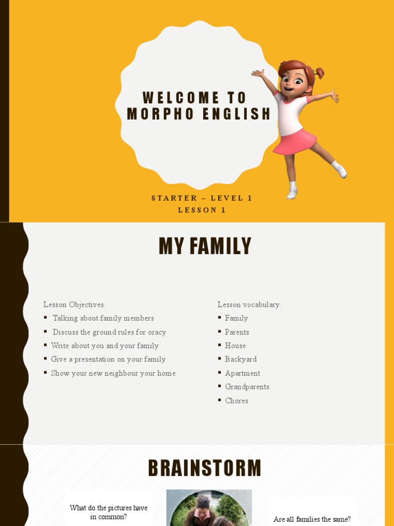 Welcome To Morpho English: Starter - Level 1 Lesson 1 | PDF | Family | Society