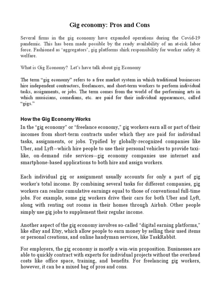 Gig Economy Pros and Cons | PDF | Temporary Work | Payroll