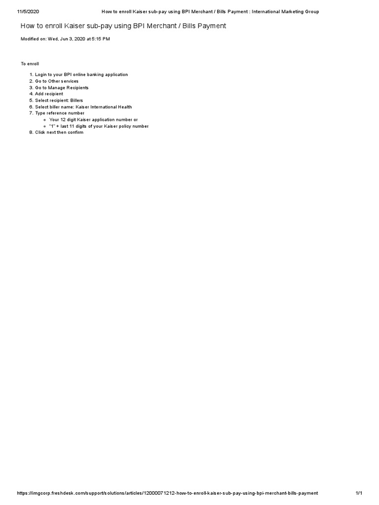 Enroll Kaiser Sub-Pay via BPI Merchant | PDF | Business