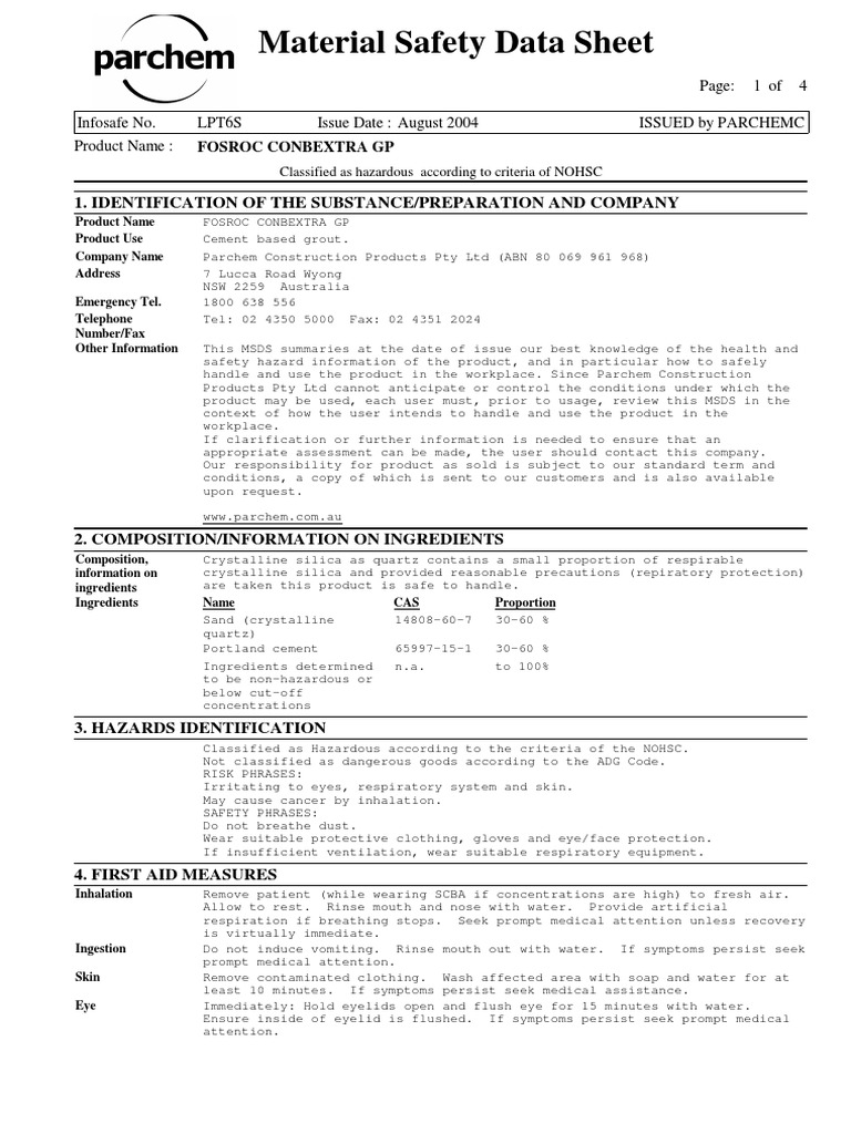 Material Safety Data Sheet: 1. Identification of The Substance ...