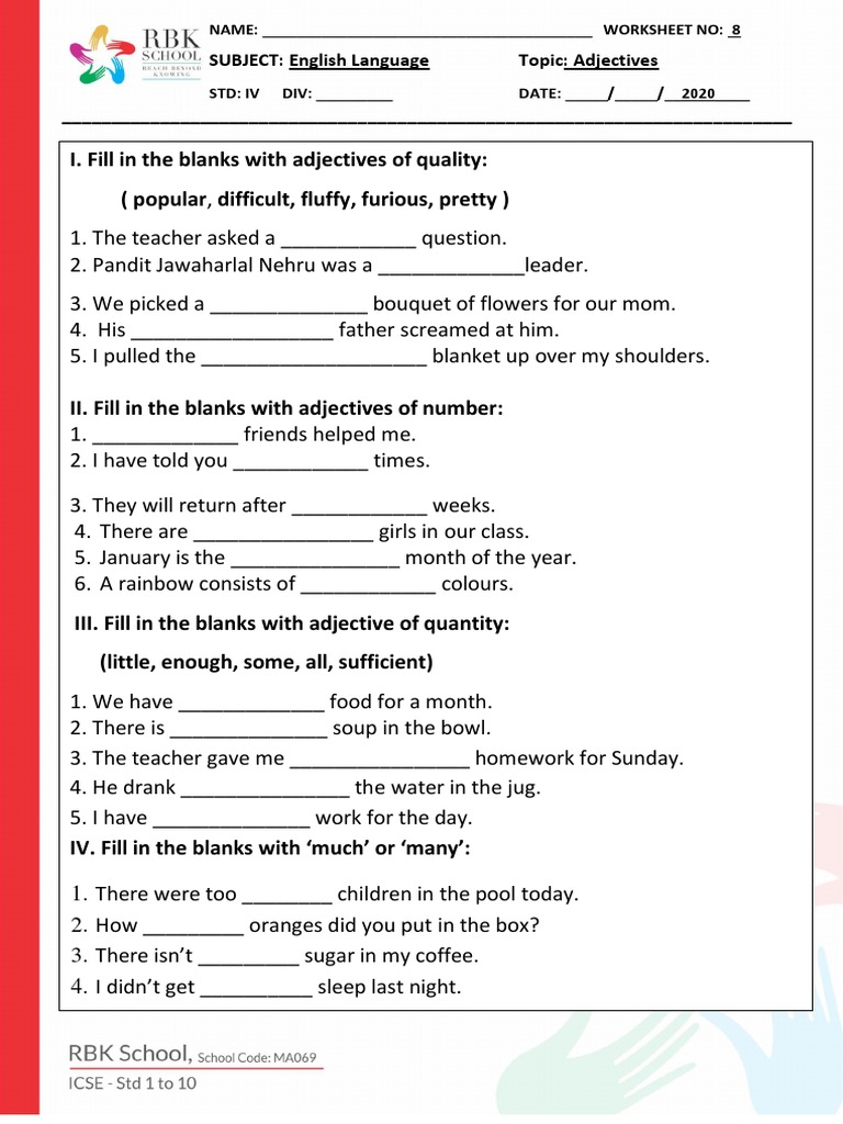 Adjectives Worksheet: Identifying and Using Adjectives of Quality ...